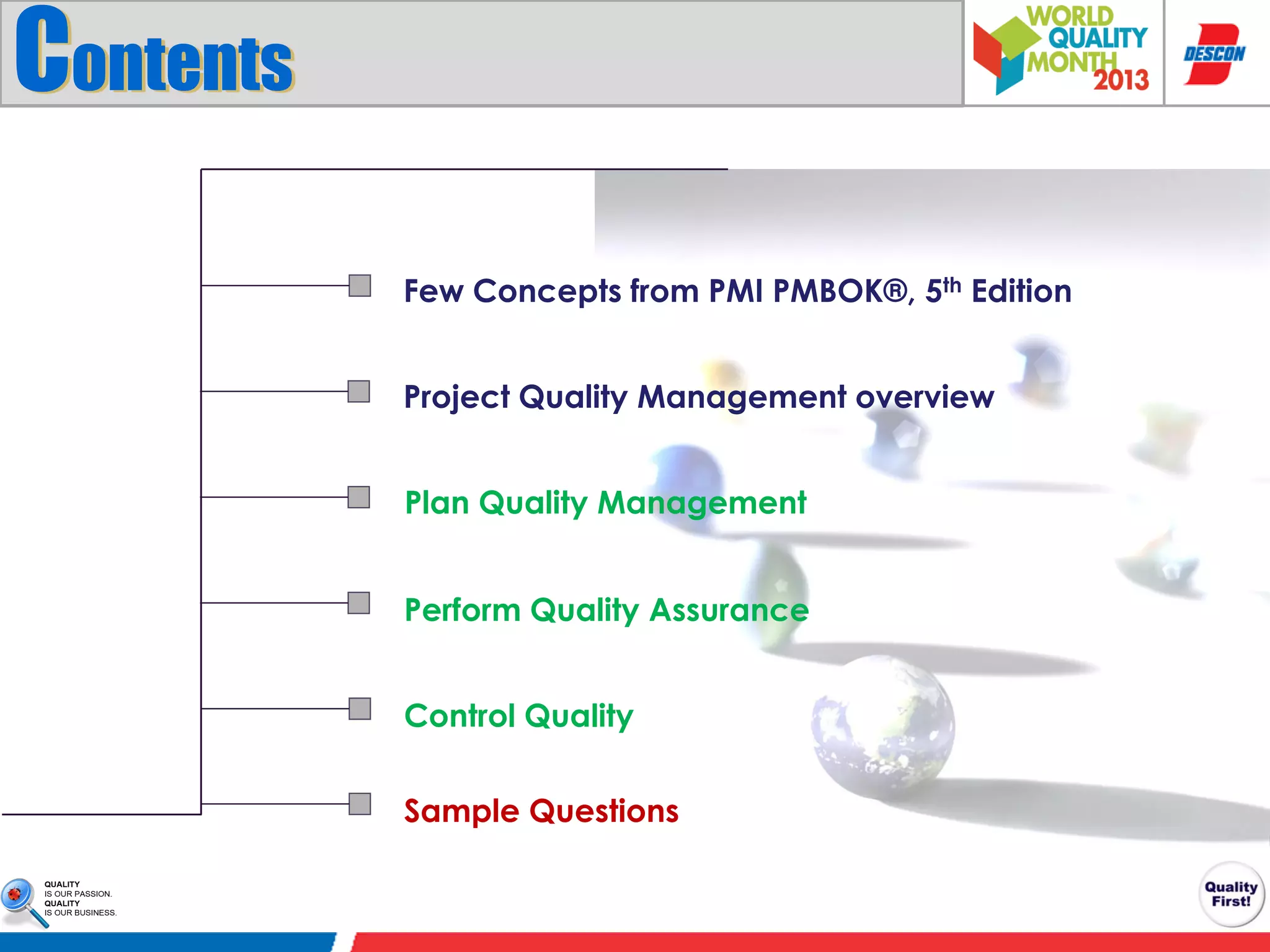 Project quality management - PMI PMBOK Knowledge Area | PDF