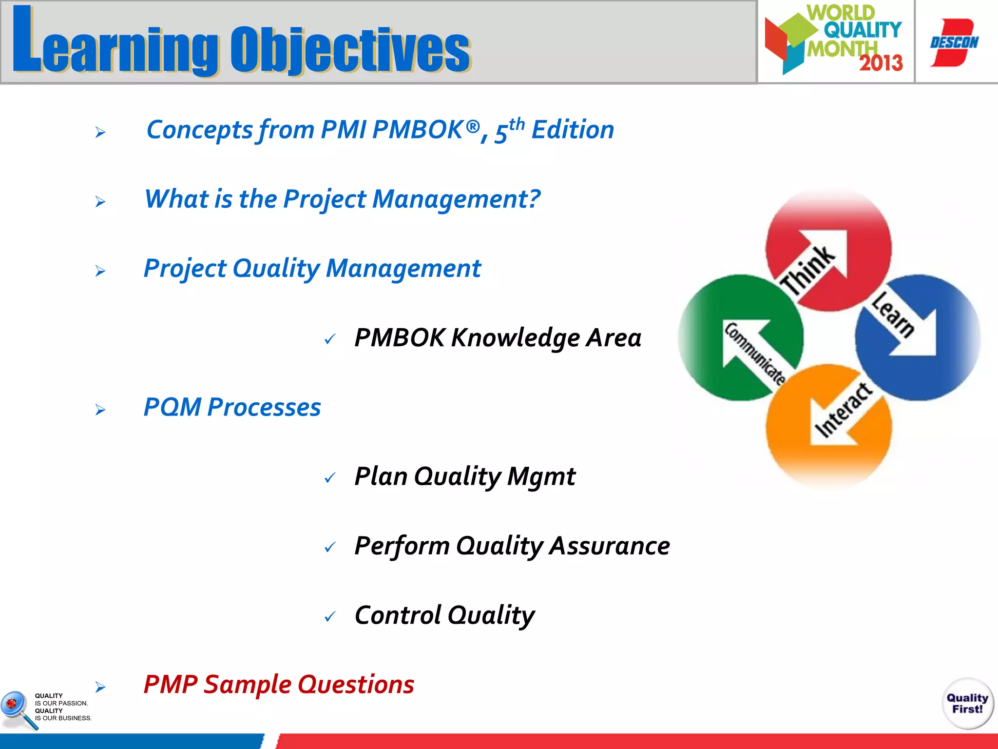 Project quality management - PMI PMBOK Knowledge Area | PDF