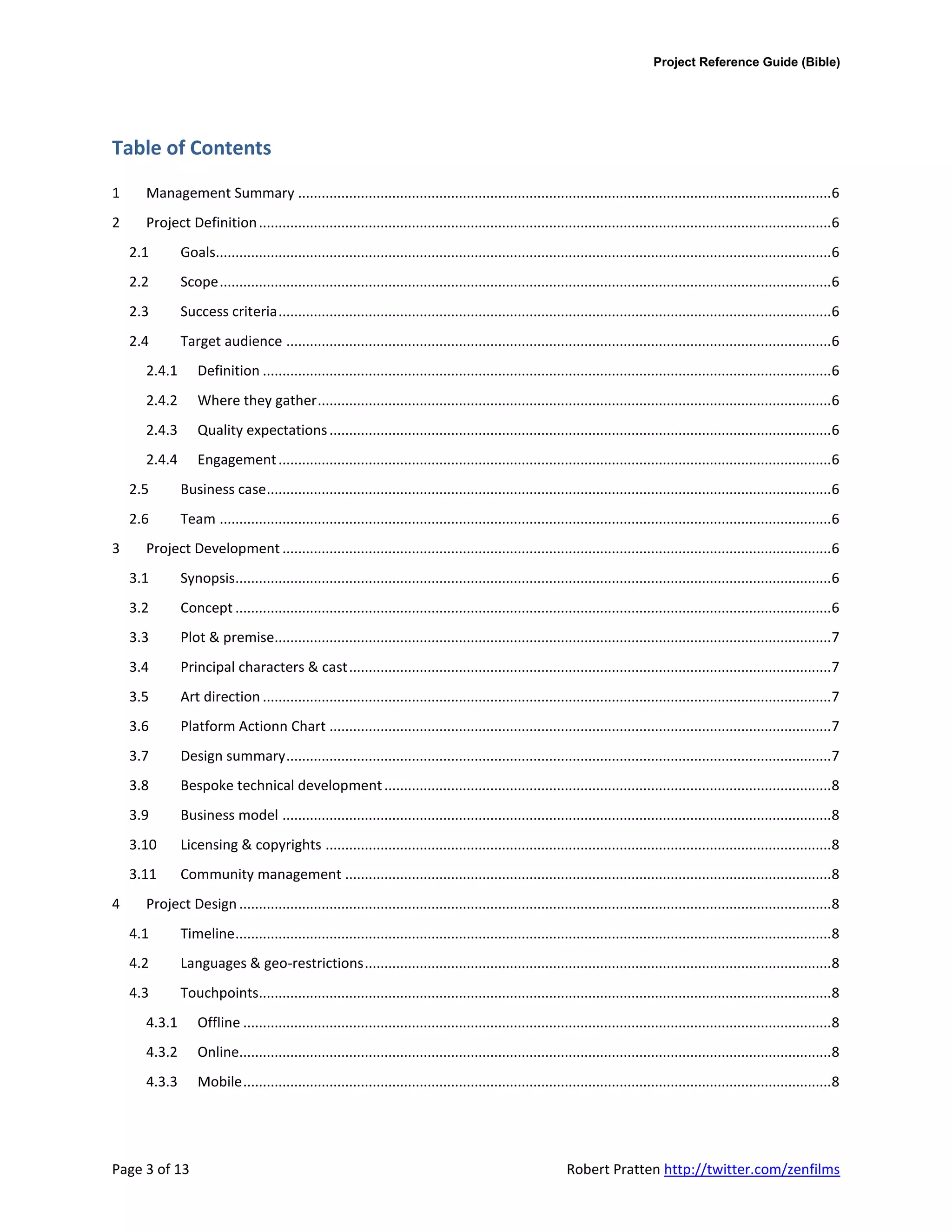 Transmedia Project Reference Guide (bible) | DOCX