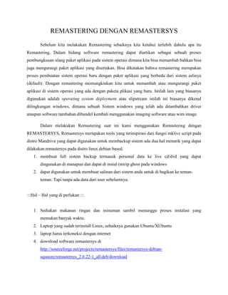 Project remastering dengan reconstruktor1 | PDF