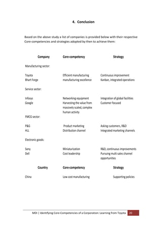 Identifying Core-Competencies of a Corporation: Learning from Toyota | PDF