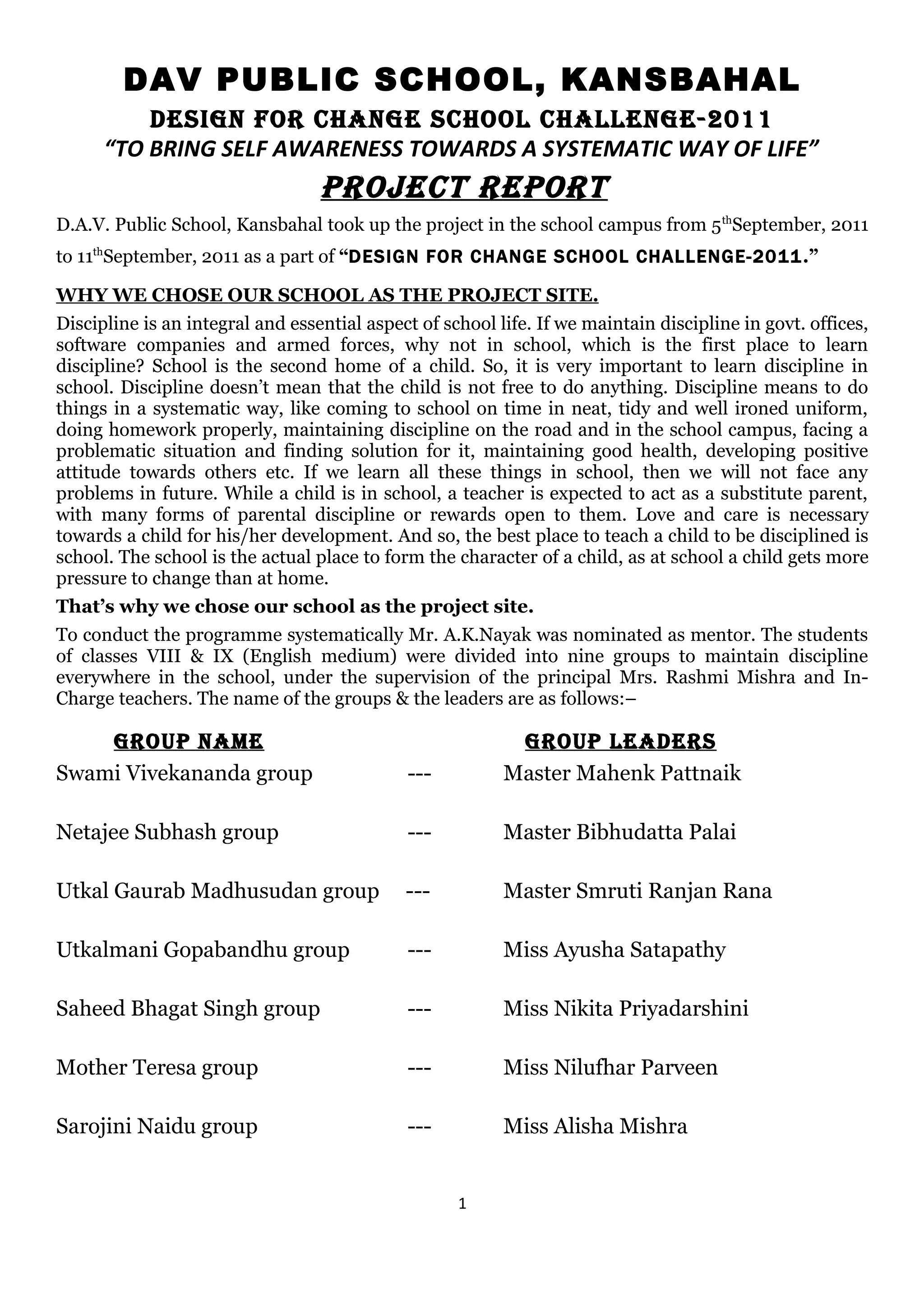 DAV Public School - Project report | DOC