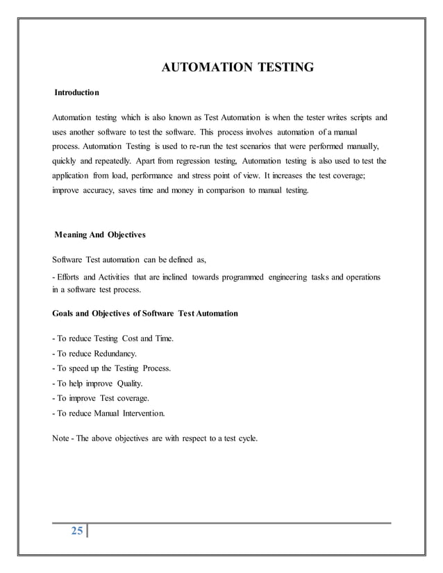 Selenium Testing Project report | DOCX