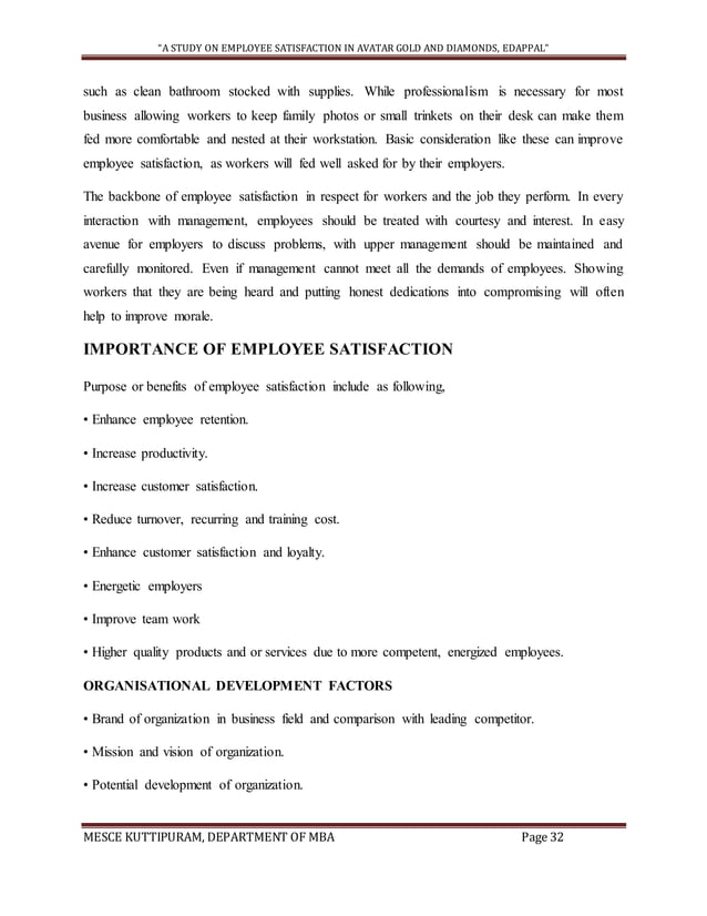 PROJECT REPORT ON EMPLOYEE SATISFACTION (sample) | DOCX | Human ...