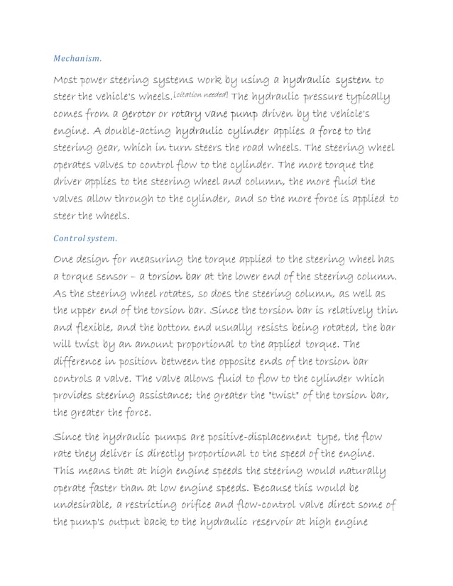 Project report on Hydraulic steering system. | DOCX | Performance Cars | Auto Type