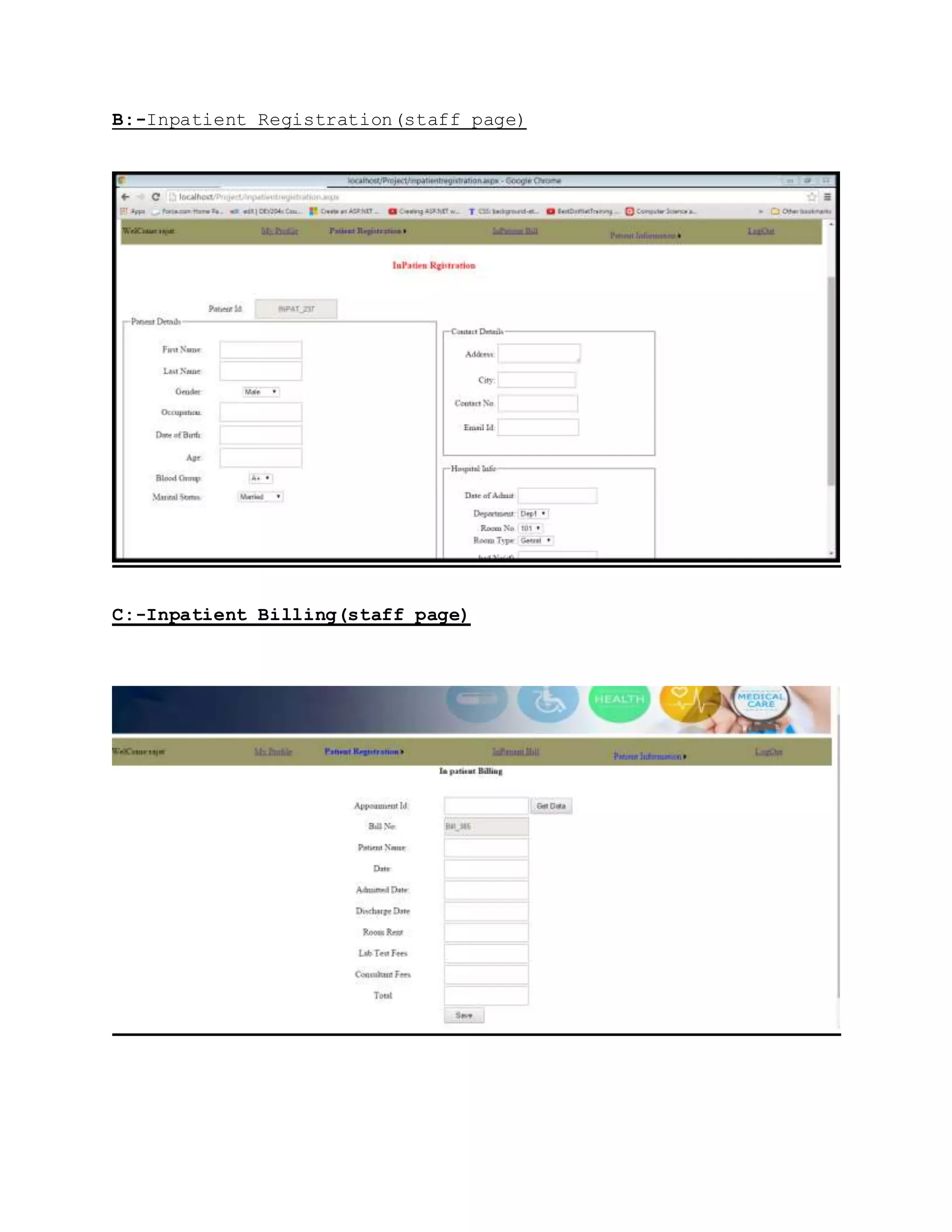 Hospital management System (asp.net with c#)Project report | DOCX