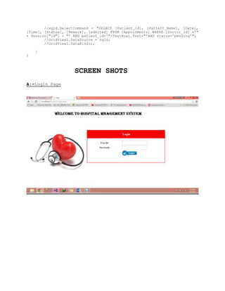 Hospital management System (asp.net with c#)Project report | DOCX