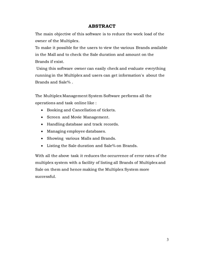 Project report on multiplex management system | DOCX