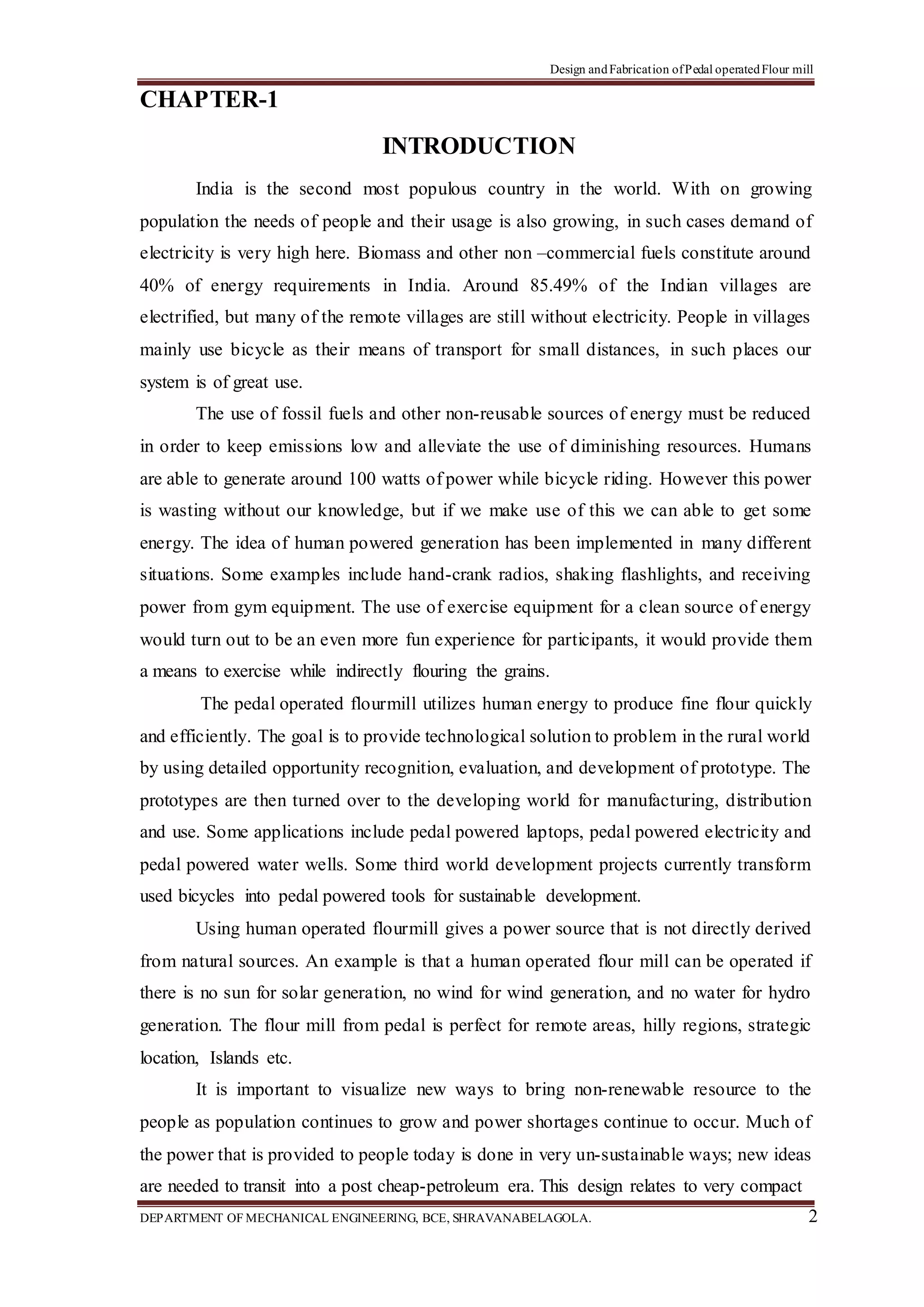 Design and Fabrication of Pedal operated Flour Mill | DOCX