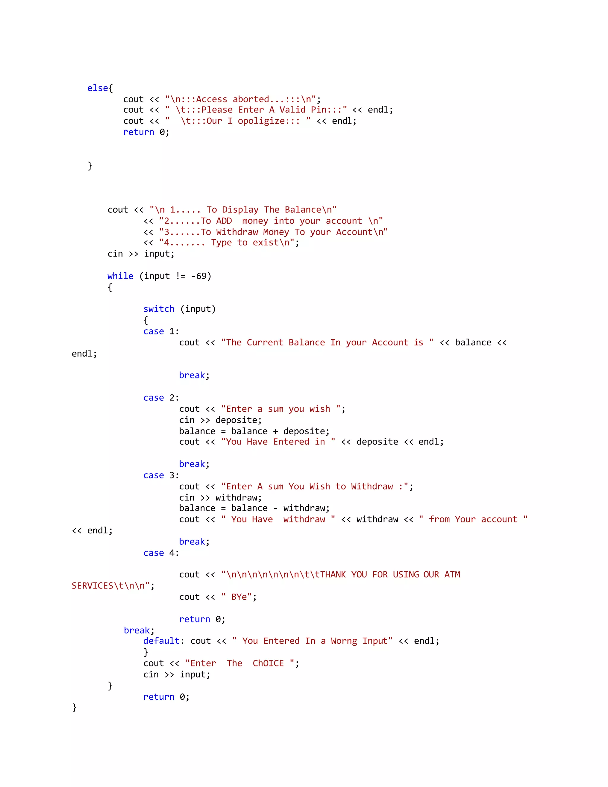 Project report on (atm MAnagment system) | DOCX
