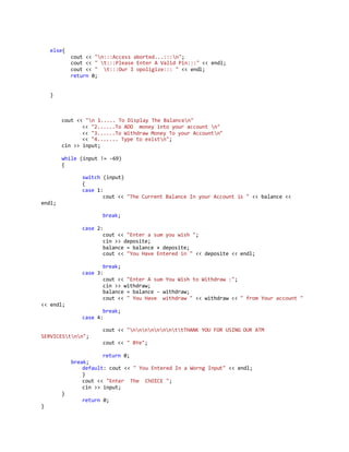 Project report on (atm MAnagment system) | DOCX