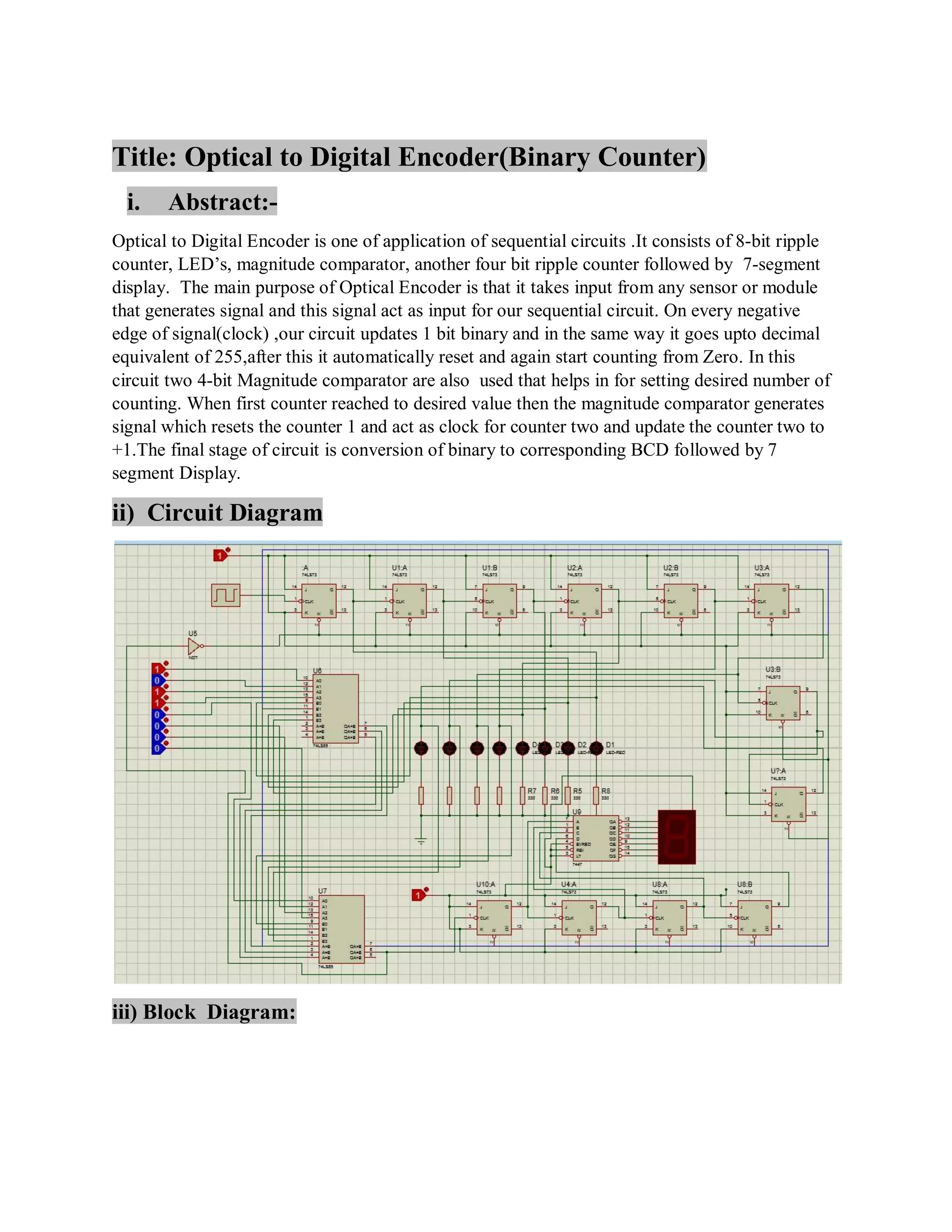 Optical to Digital Encoder (Two Stage Binray Counter ) DLD Project ...