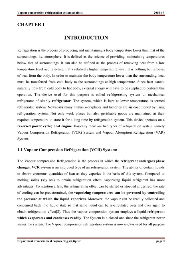 PERFORMANCE ANALYSIS OF VAPOR COMPRESSION REFRIGERATION SYSTEM USING DIFFERENT DIAMETER ...