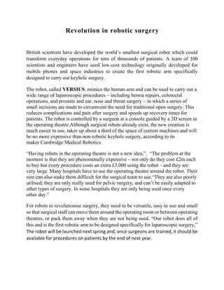 Project report of ROBOTIC SURGERY | PDF