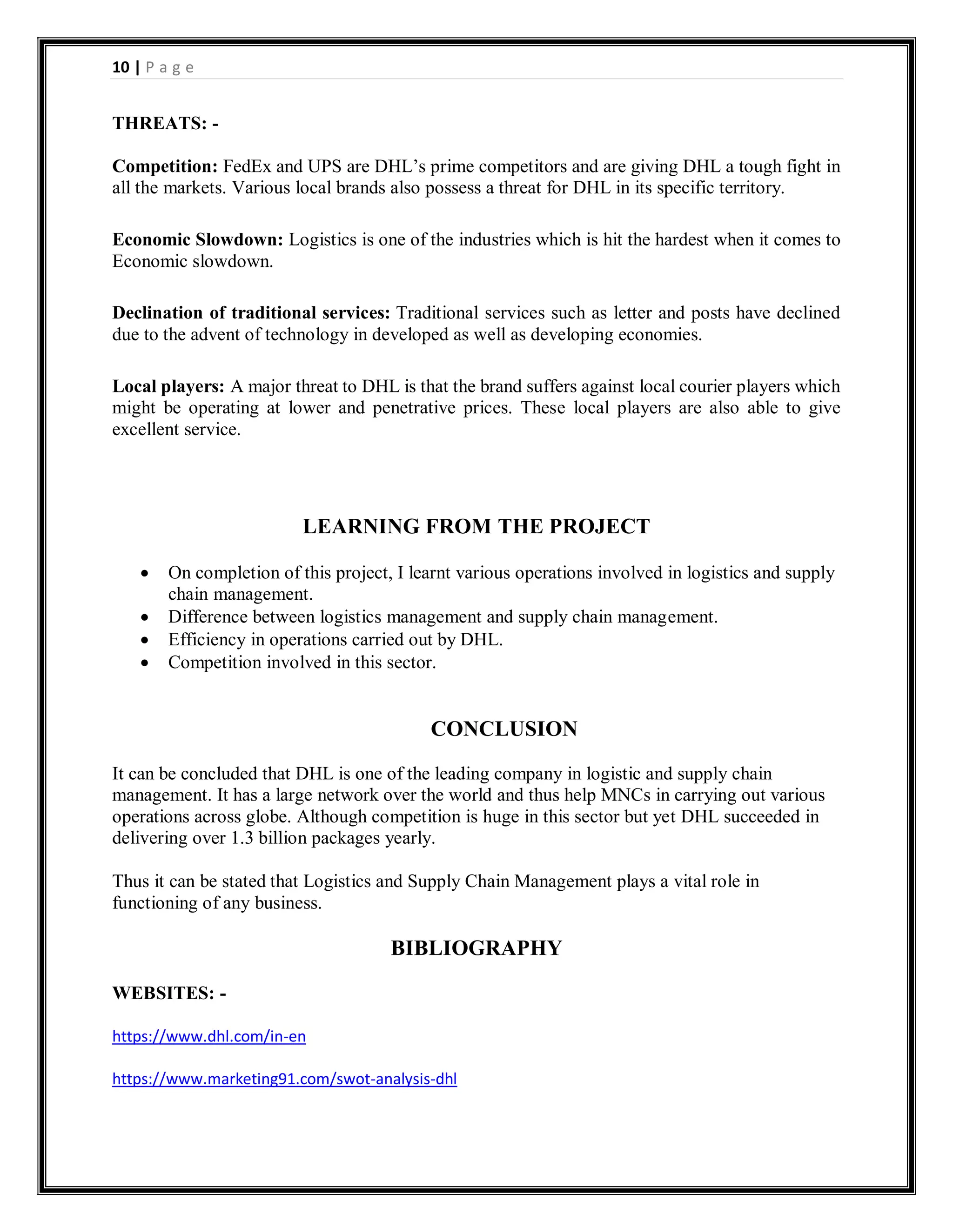 A small project report to study logistics and supply chain in details | PDF