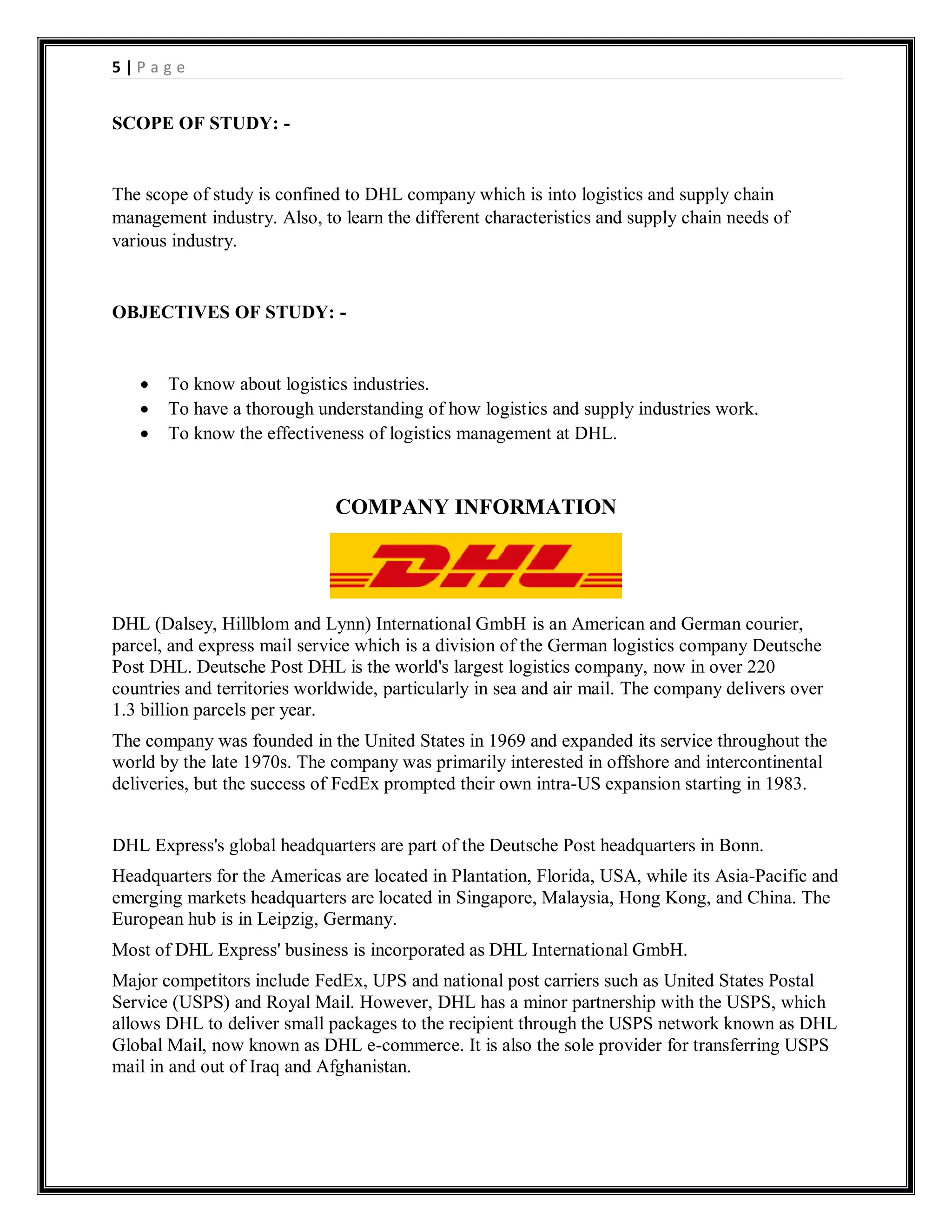 A small project report to study logistics and supply chain in details | PDF