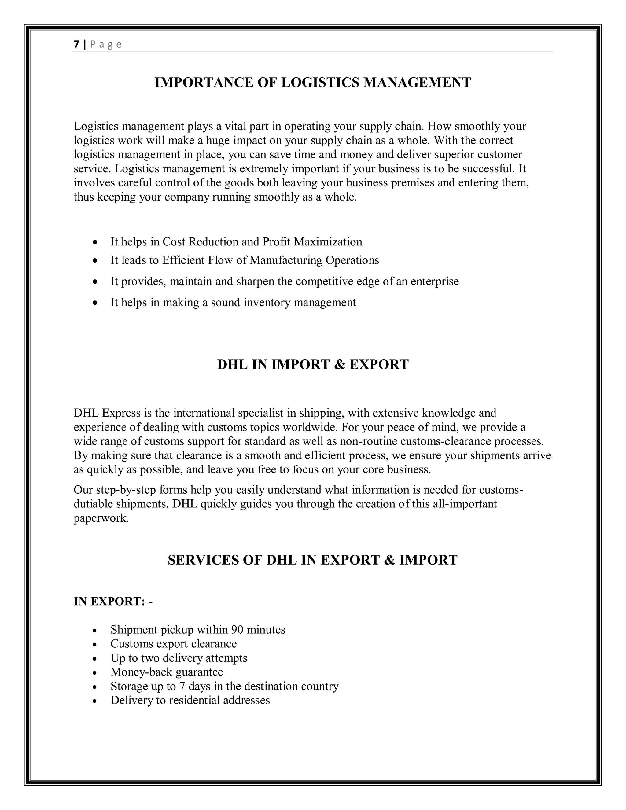 A small project report to study logistics and supply chain in details | PDF