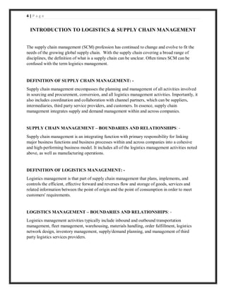 A small project report to study logistics and supply chain in details | PDF