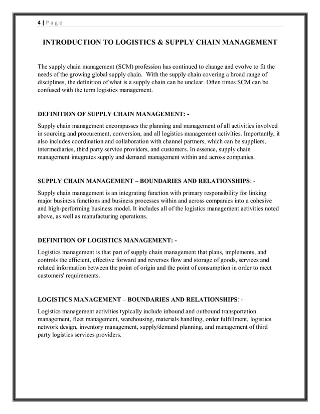 A small project report to study logistics and supply chain in details ...