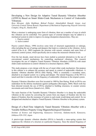 Project report on Adaptive Tuned Dynamic Vibration Absorber | PDF