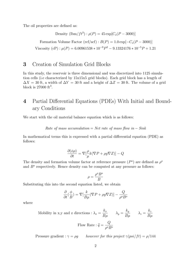 Numerical Simulation of a 3-D Reservoir | PDF