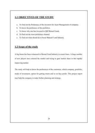 Project report a study of sbi mutual funds up | DOCX