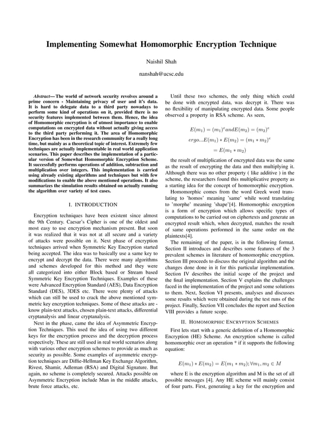 Somewhat Homomorphic Encryption Technique Pdf