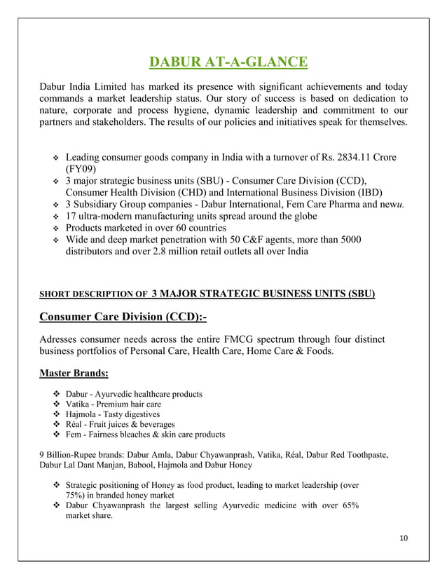 Project report dabur india limited-1 st | DOCX