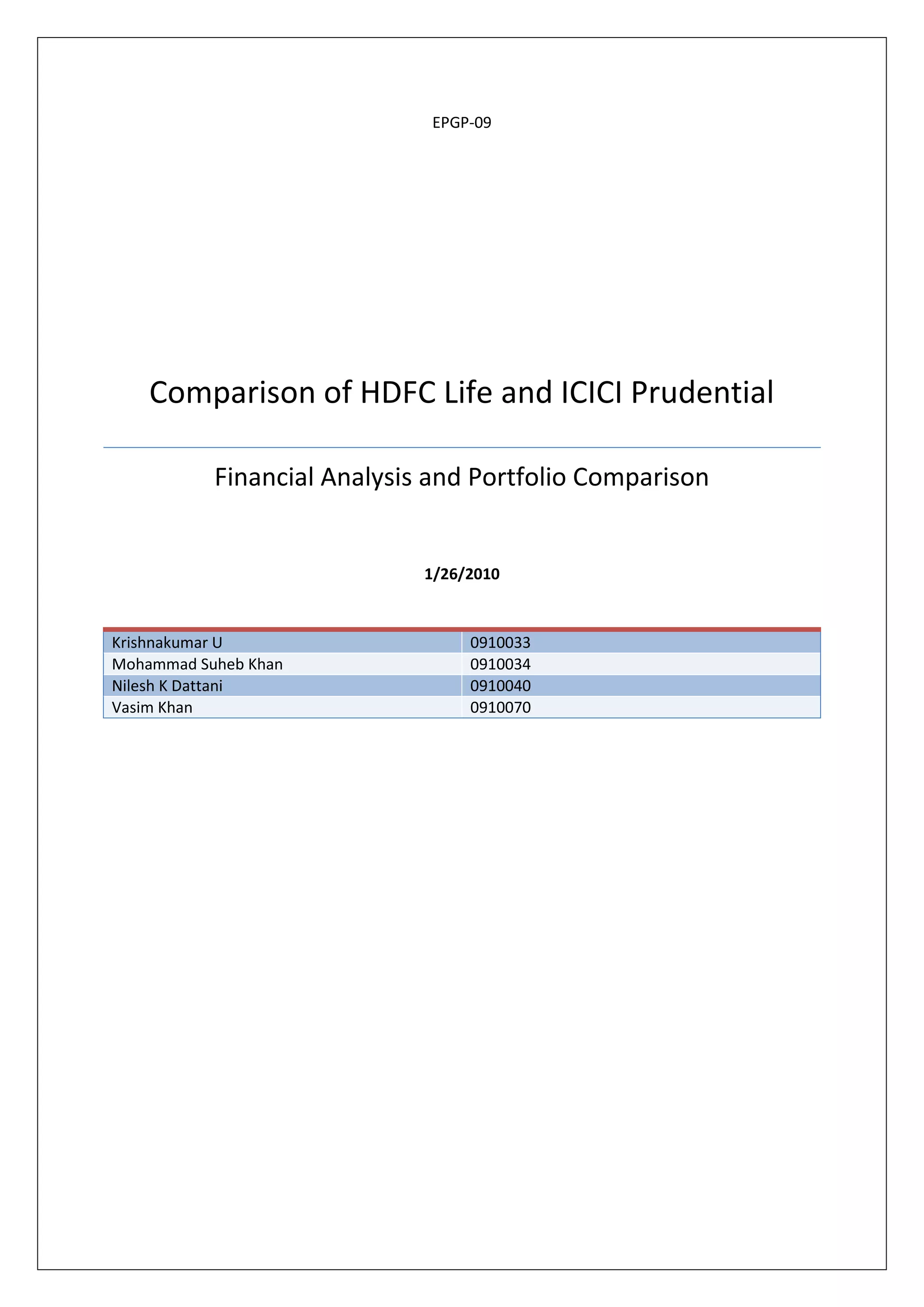 HDFC Life and ICICI Prudential : Financial analysis and Portfolio ...