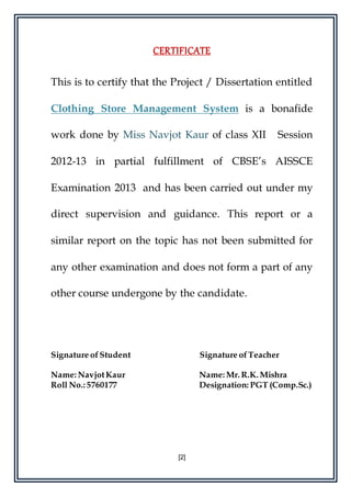 Clothing Store and Management System | DOC