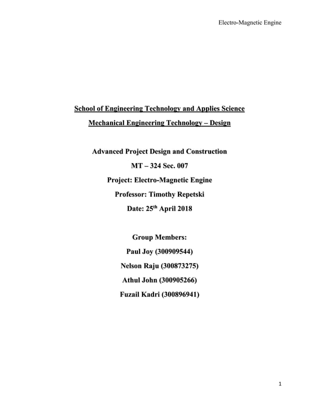Electro-Magnetic Engine | DOCX | Physics | Science