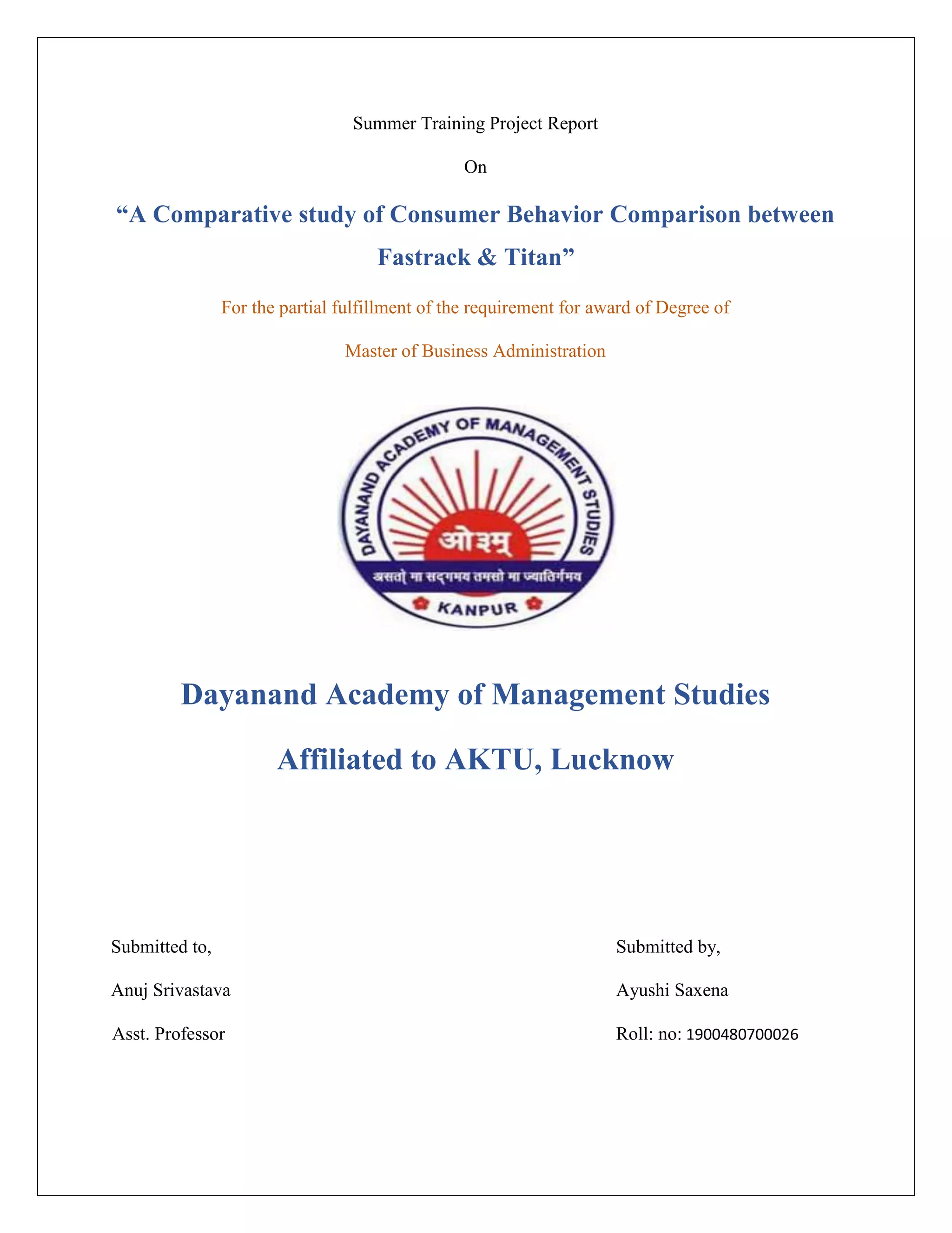 Project report “a comparative study of consumer behavior comparison ...