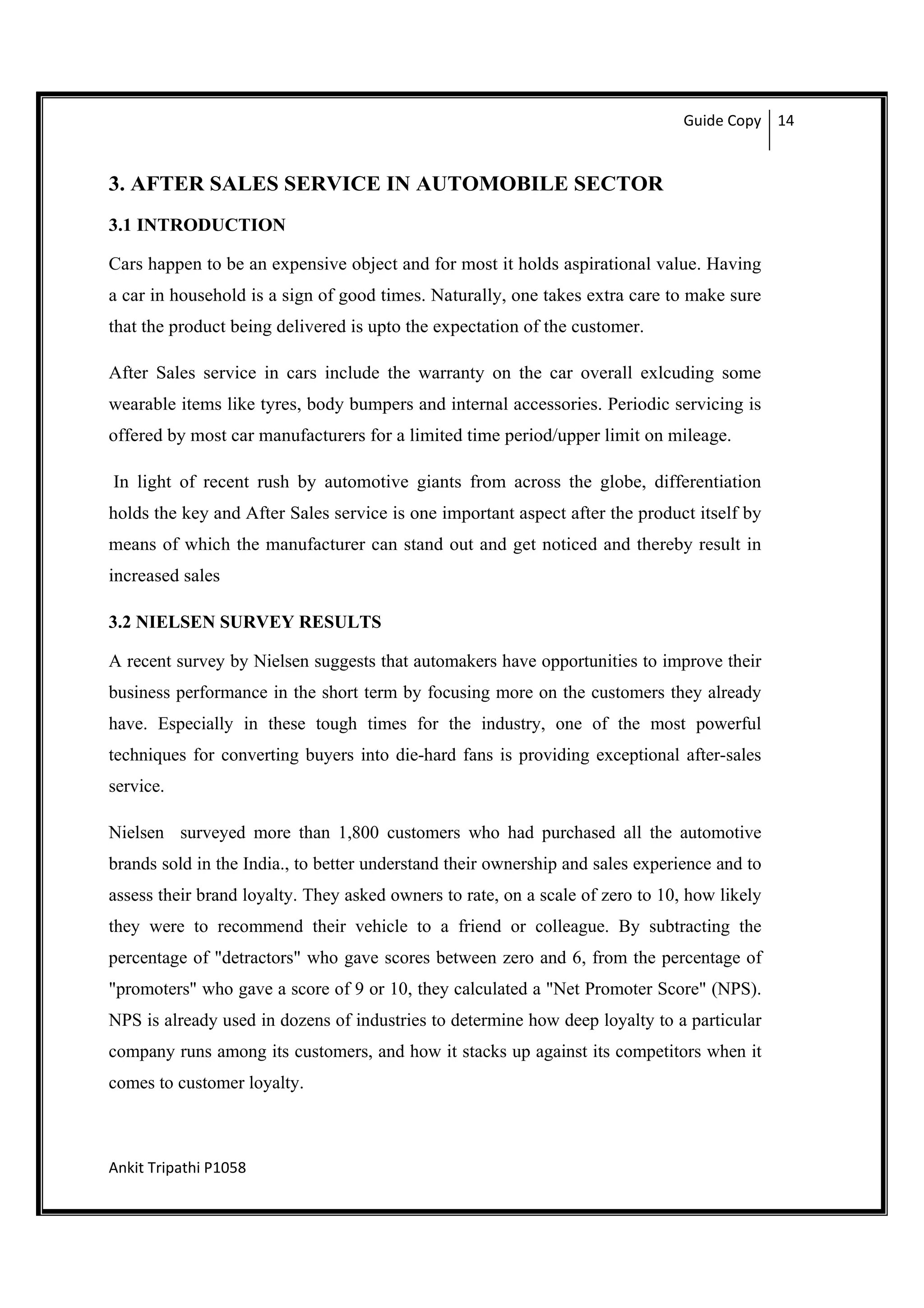 Project Report: After Sales service of Automobiles in India | PDF