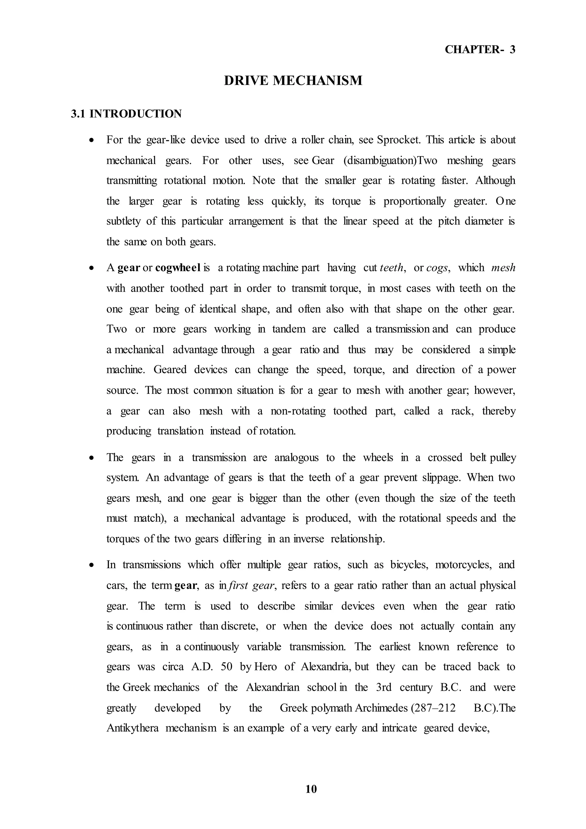 Project report on Chainless Bicycle | DOCX