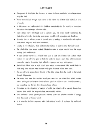 Project report on Chainless Bicycle | DOCX
