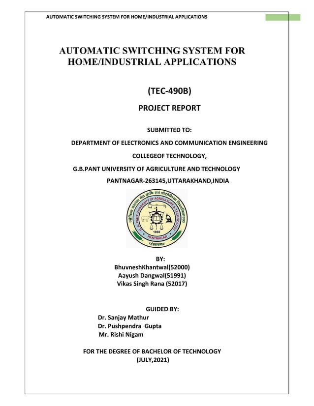 Btech Ece Project Final Report Using Arduino Pdf