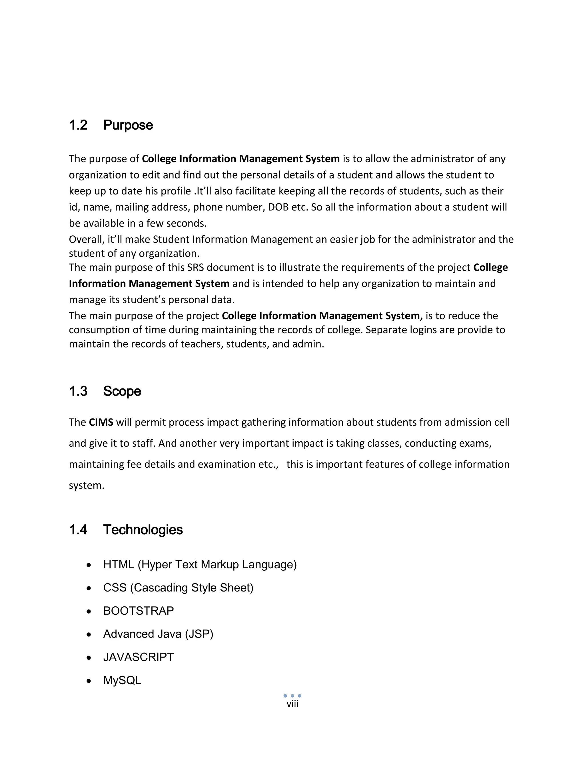 Project report college information management system on Advanced Java | PDF