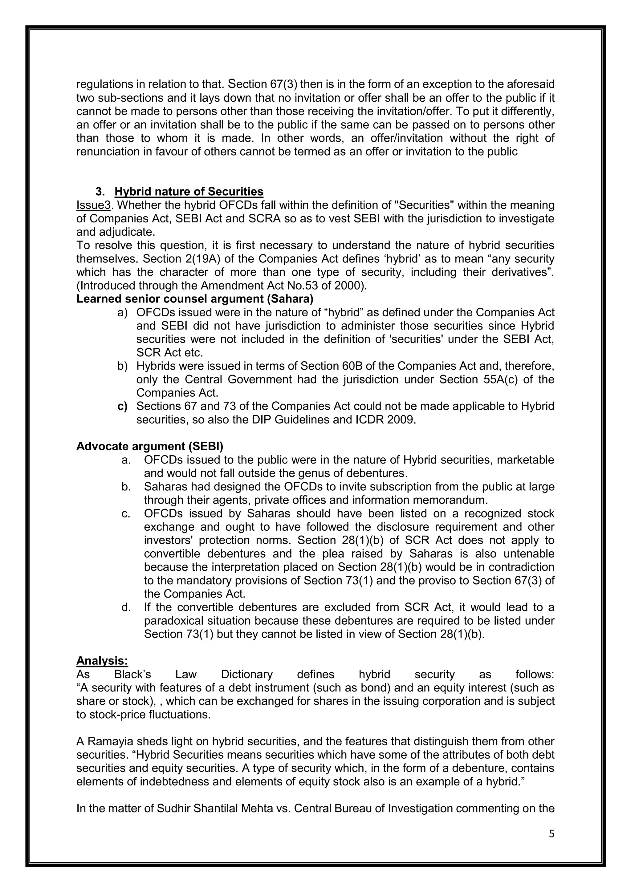 Project report critical analysis of sahara judgment | PDF