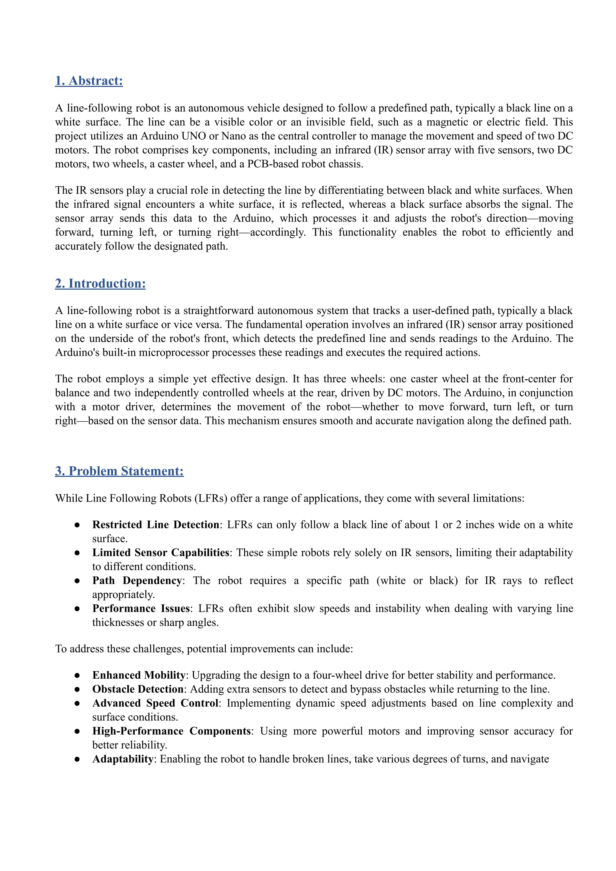 Line Following Robot LFR - Project Report | PDF