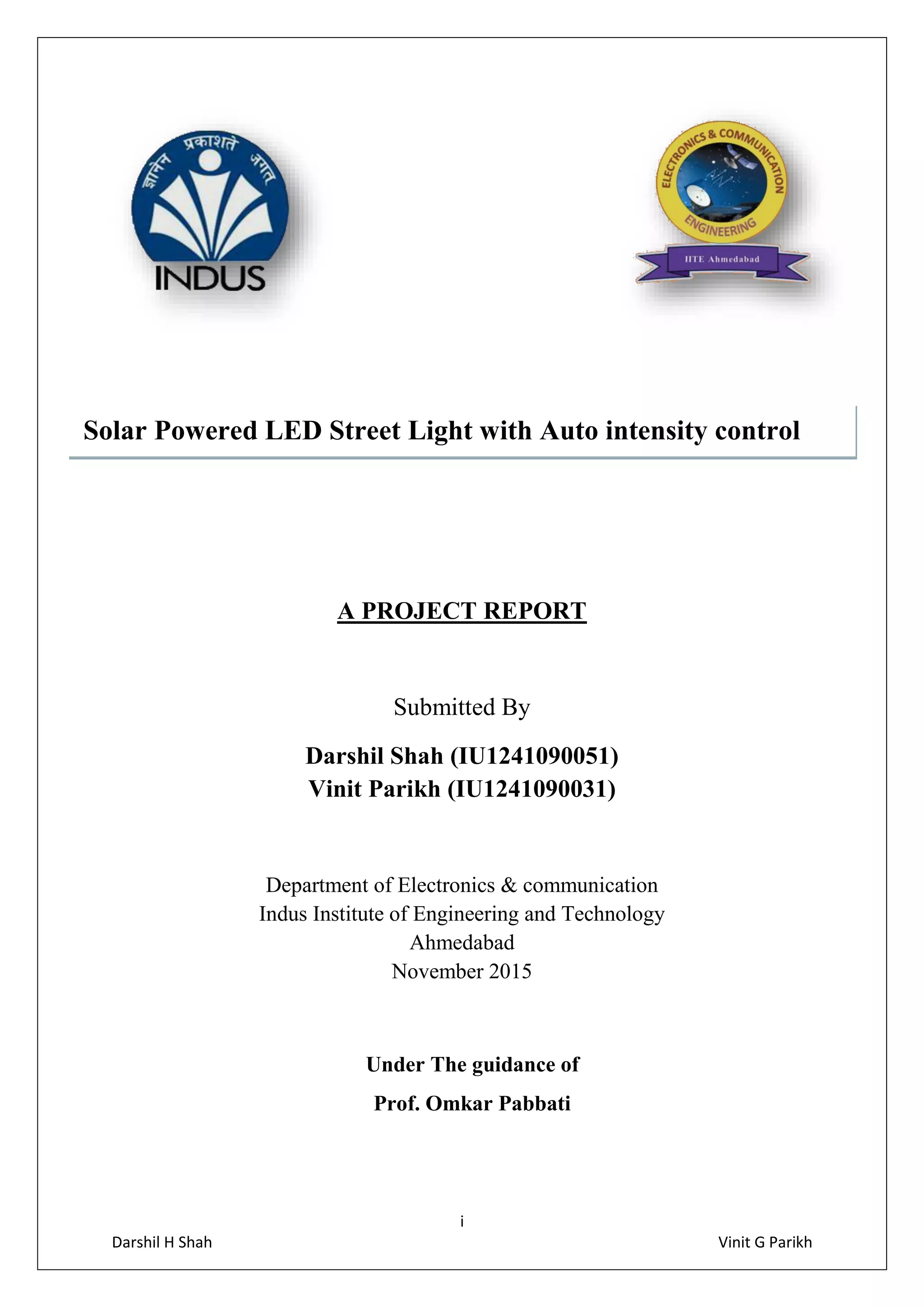Final project report on Solar street light | PDF