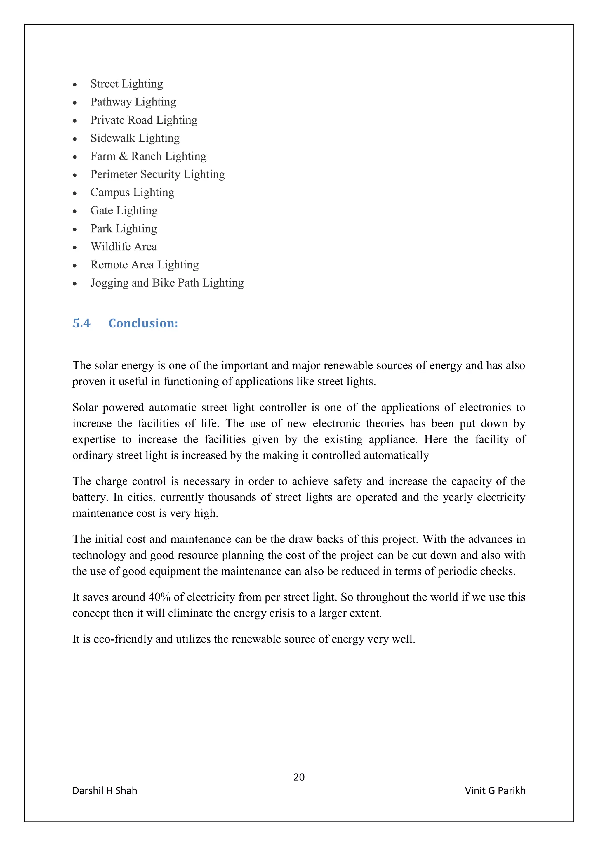 Final project report on Solar street light | PDF