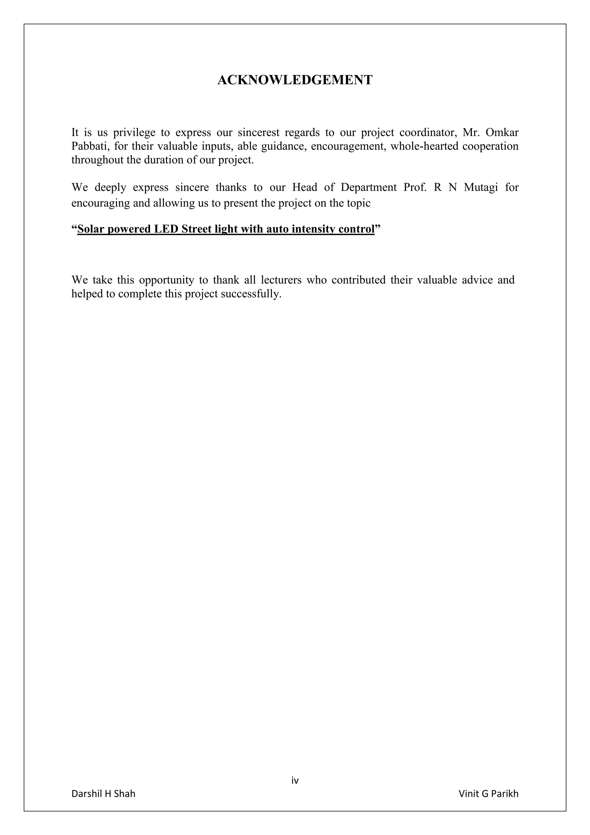 Final project report on Solar street light | PDF