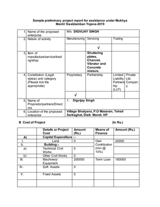 Project report for BANK LOAN assistance under mukhyamantri swavalamban ...