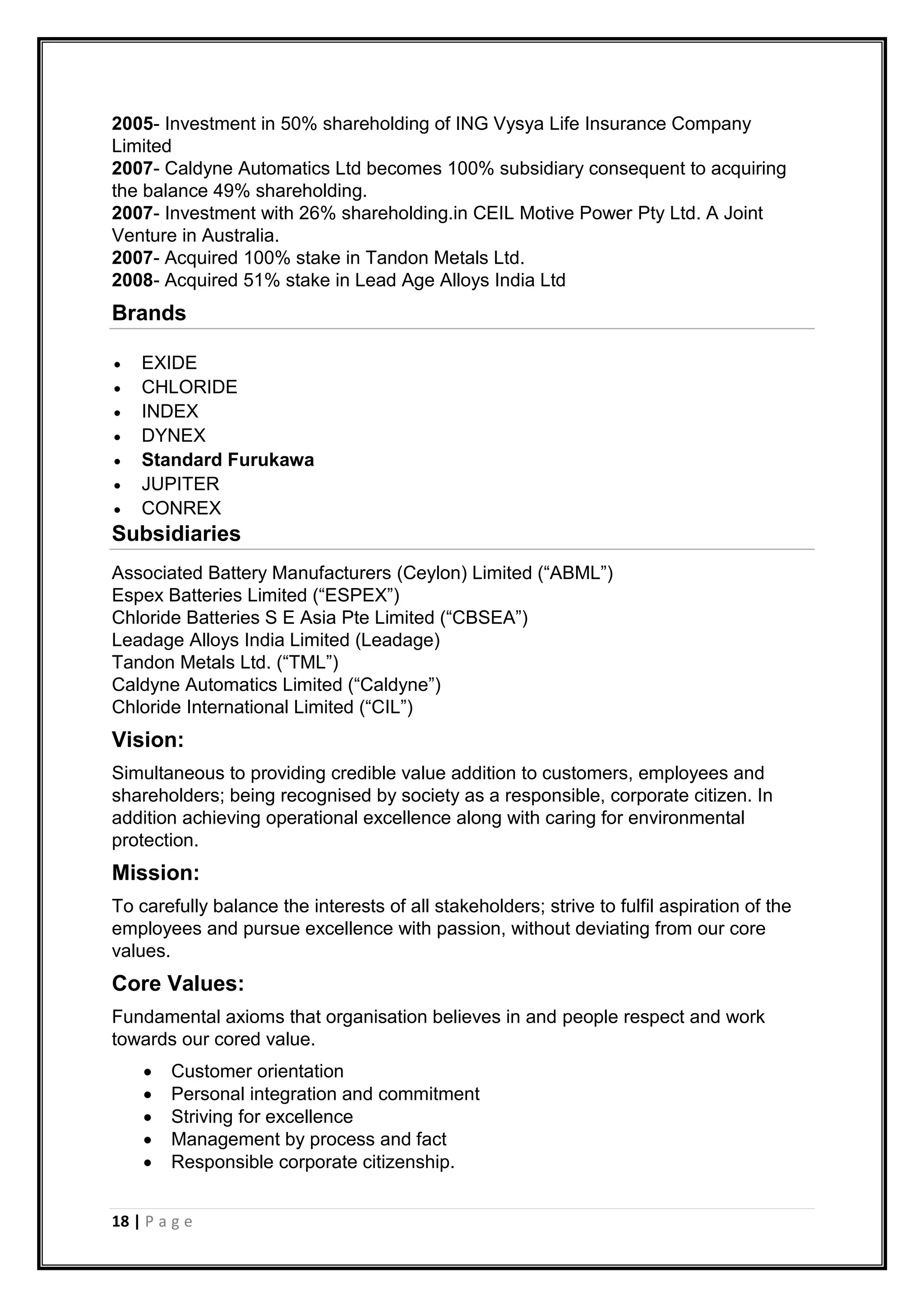 Project report for exide | DOCX