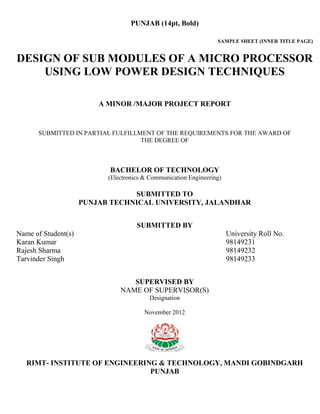 Cover Page Design For Project Reports