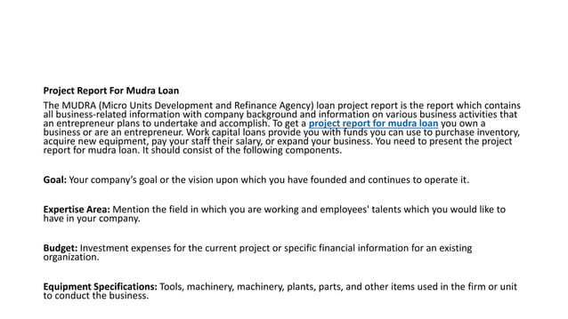 Project Report For Mudra Loan | PPT