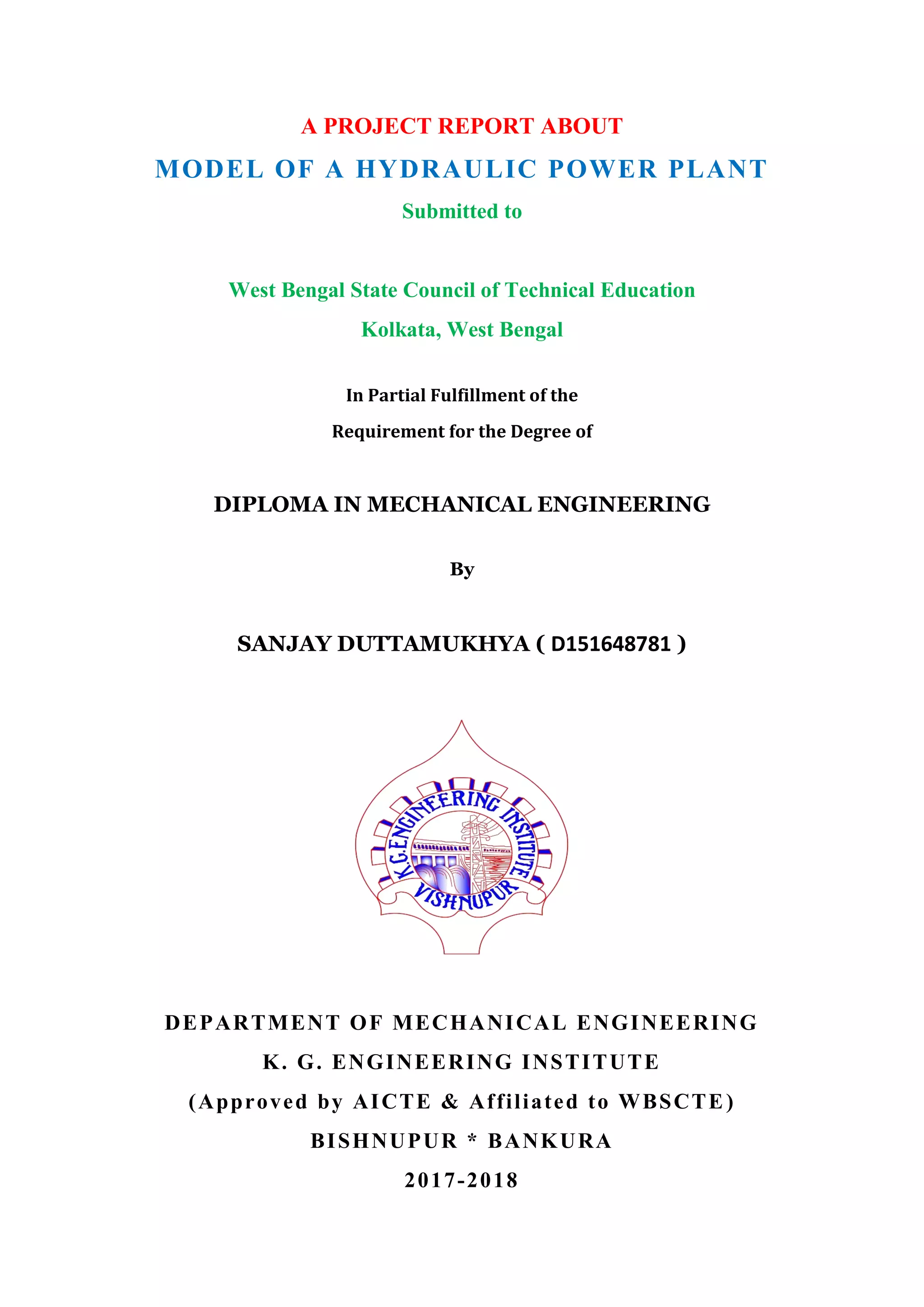 Project Report Hydraulic Power Plant | PDF