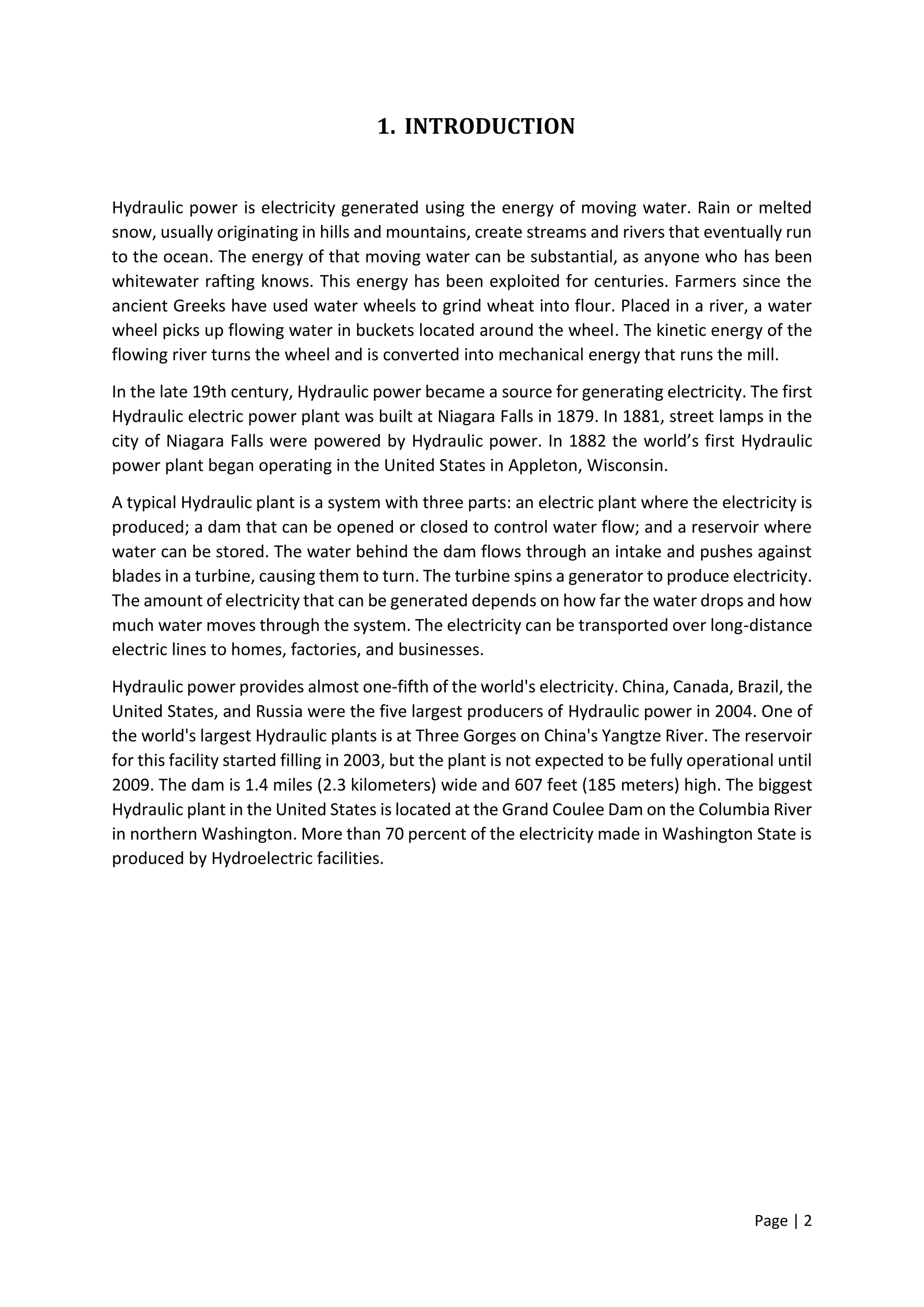Project Report Hydraulic Power Plant | PDF