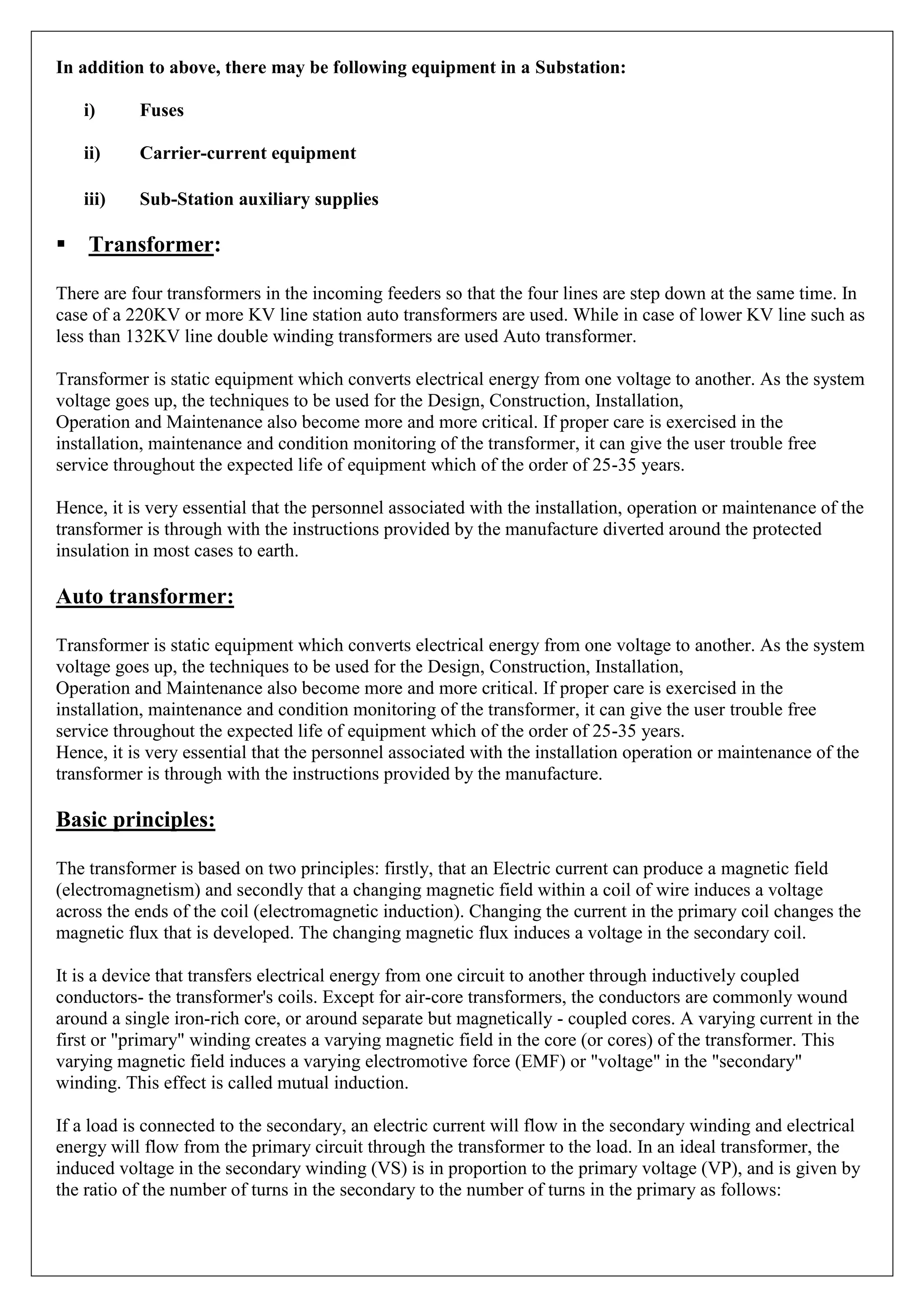 220KV Substation Training Report | PDF