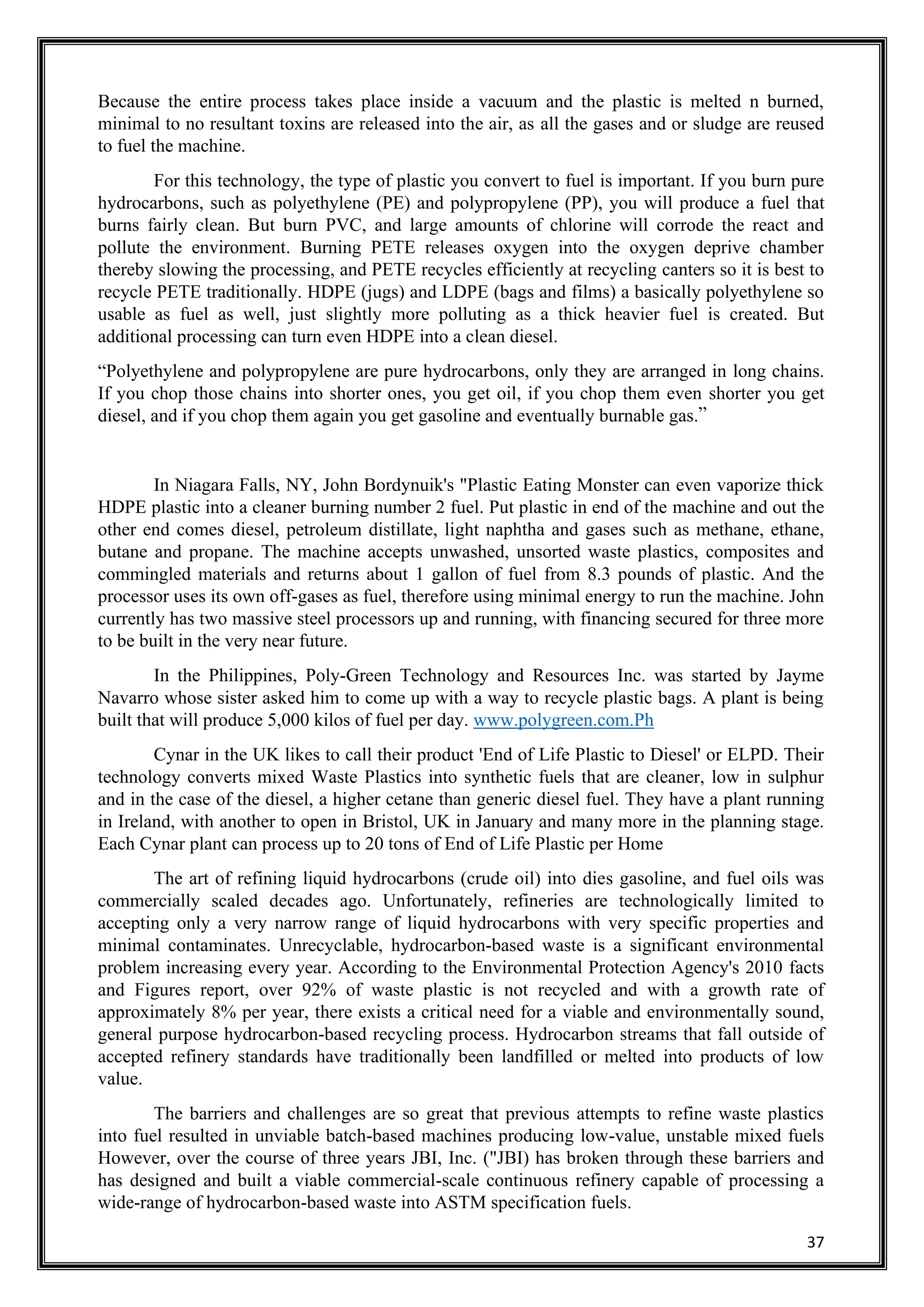 Project report of (biodiesel extraction from waste plastic) | PDF